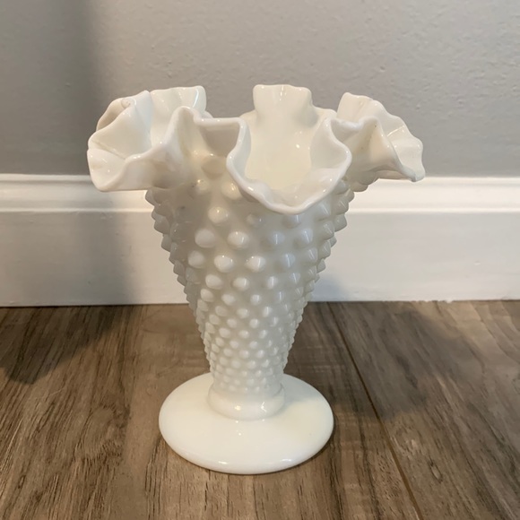 Fenton | Accents | Vintage Fenton White Milk Glass Hobnail Ruffled Edge ...